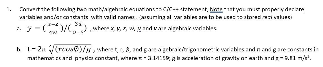 Solved 1. Convert the following two math/algebraic equations | Chegg.com