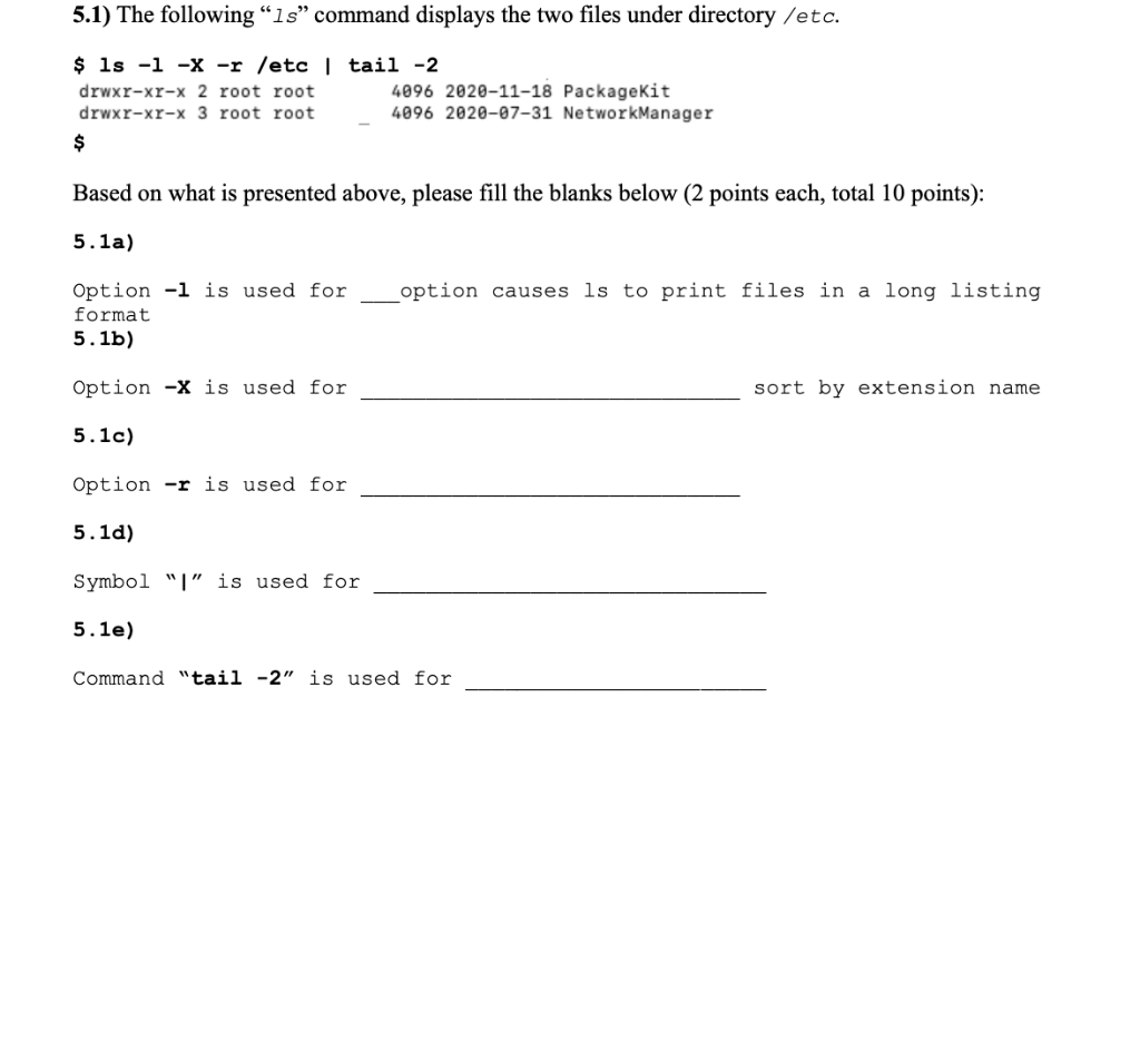 Solved 5.1) The following “1s” command displays the two | Chegg.com