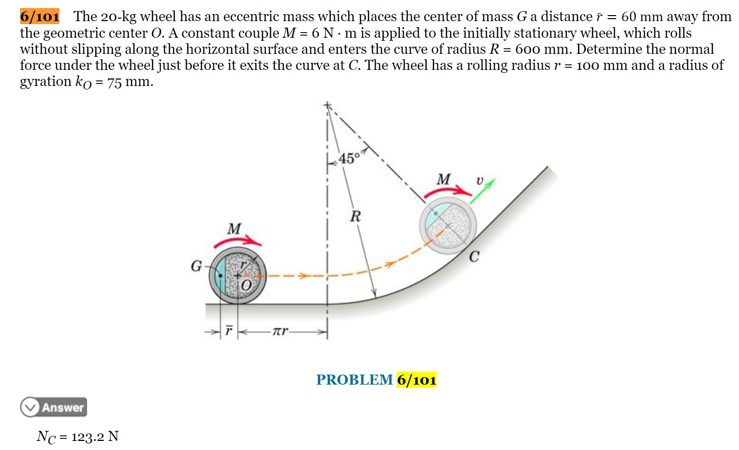 6/101 The 20‐kg wheel has an eccentric mass which | Chegg.com