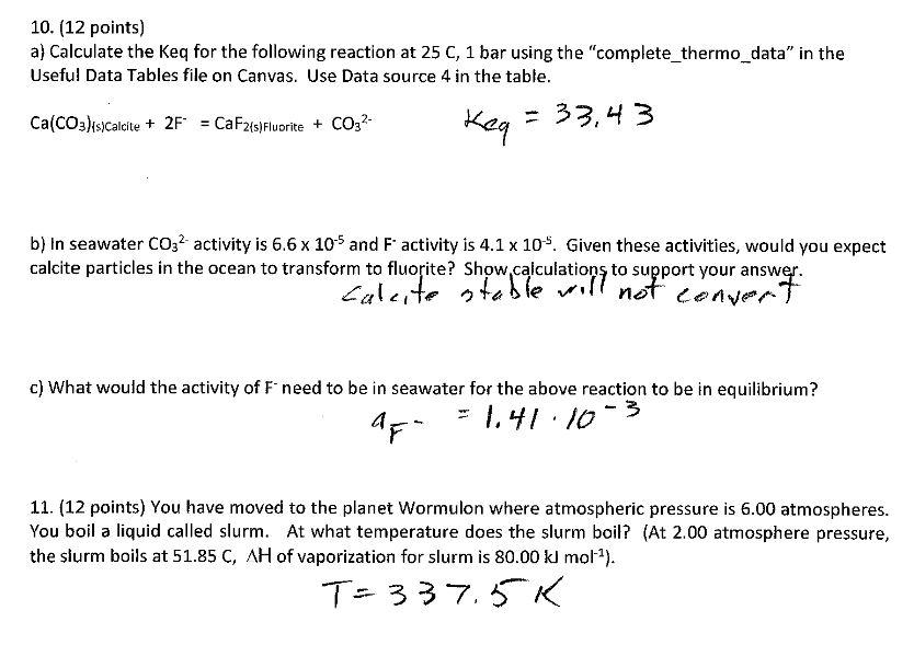 Solved 10. (12 points) a) Calculate the Keq for the | Chegg.com
