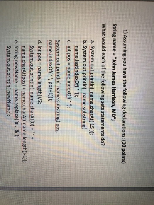 Solved 1) Assuming you have the following declarations: (10 | Chegg.com