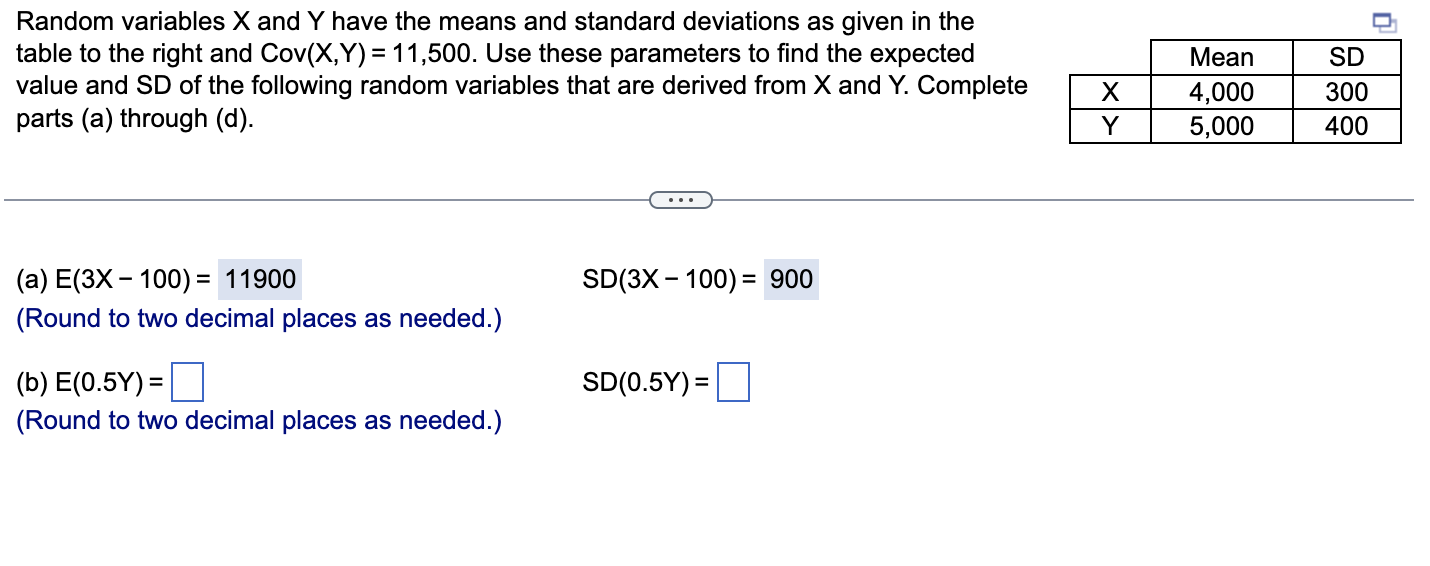 Solved Random variables X and Y have the means and standard | Chegg.com