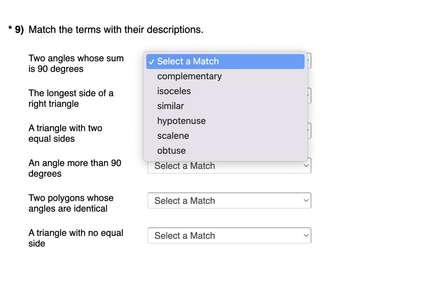 Solved *9) Match the terms with their descriptions. Two | Chegg.com