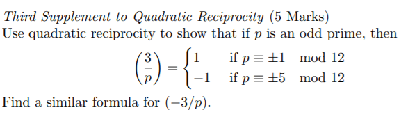 Solved Third Supplement to Quadratic Reciprocity (5 Marks) | Chegg.com