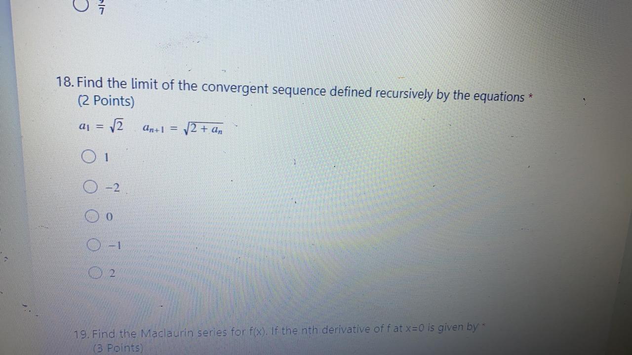 Solved x 18. Find the limit of the convergent sequence | Chegg.com