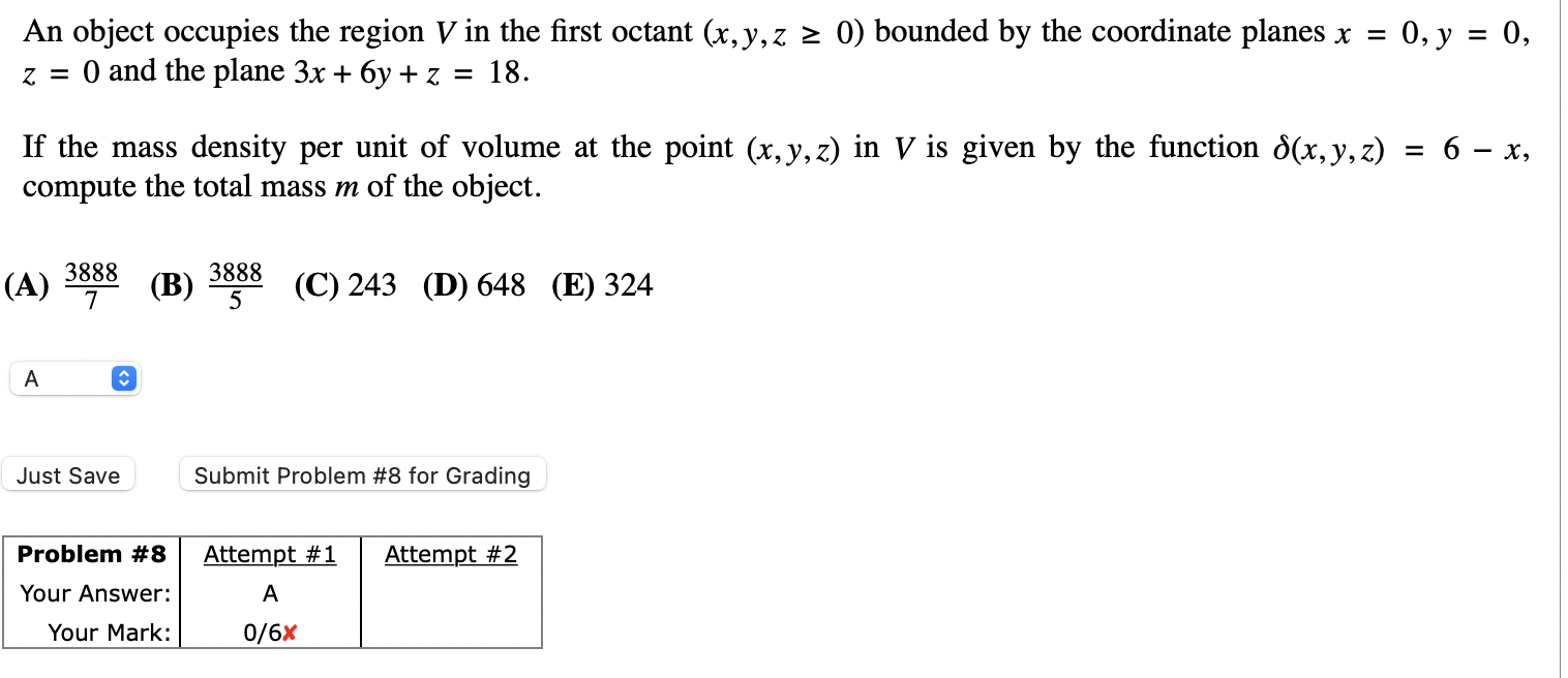 Solved An object occupies the region V ﻿in the first octant | Chegg.com