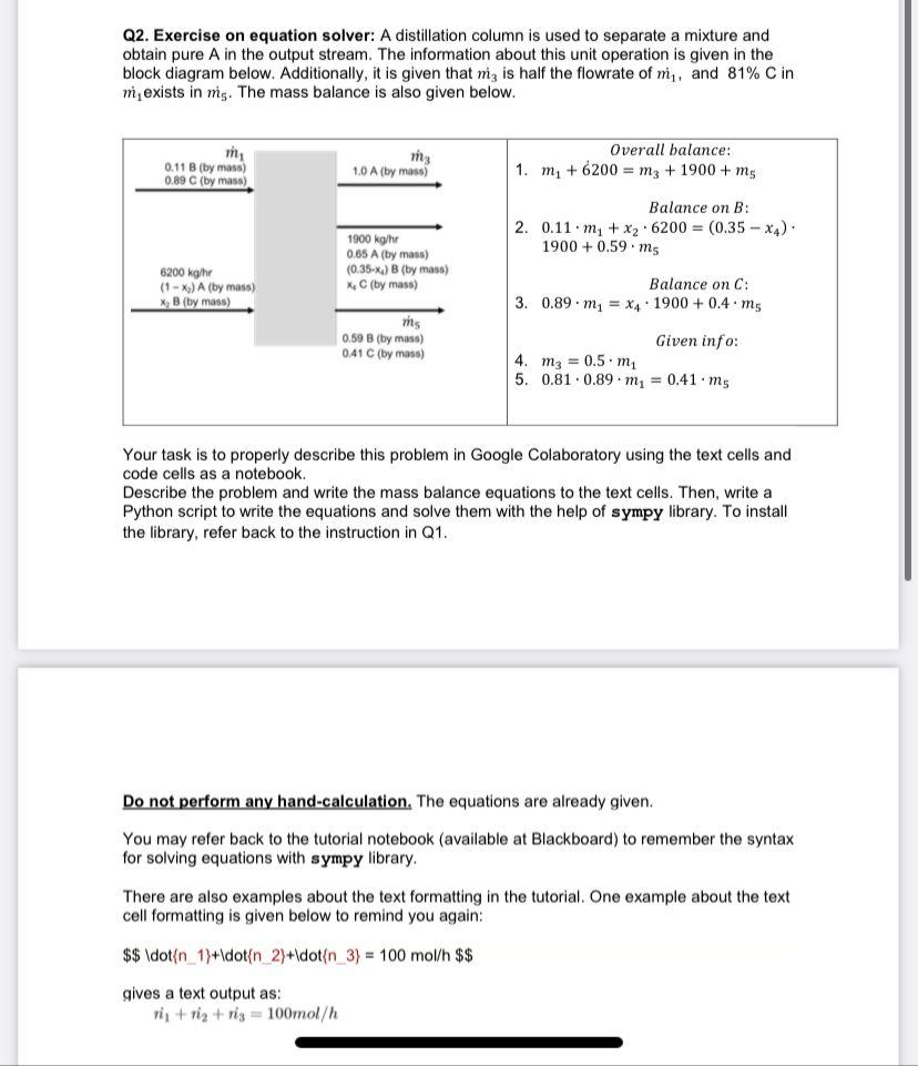 Q2. Exercise on equation solver: A distillation | Chegg.com