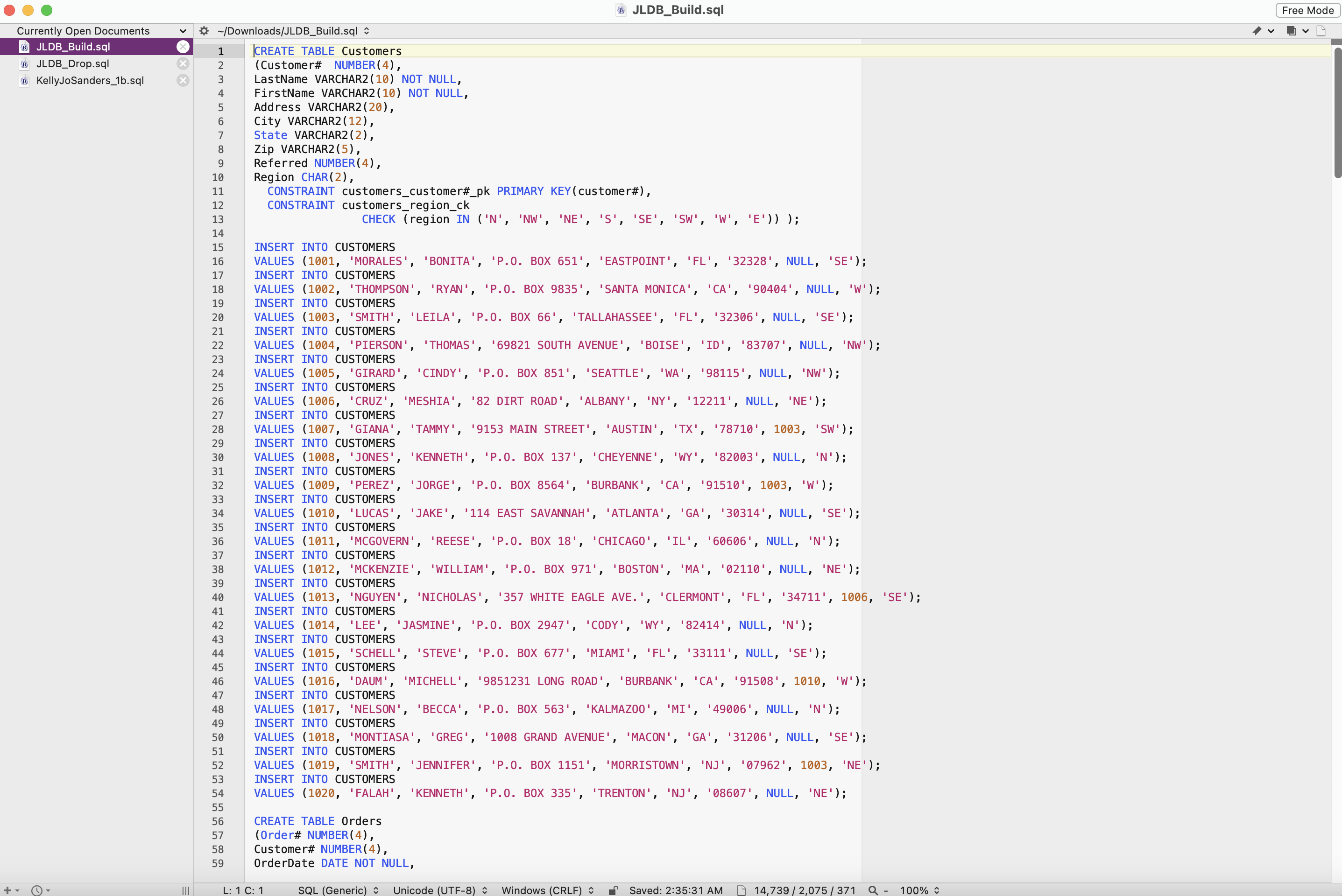 In Chapter 2, you will run a SQL script to create the | Chegg.com