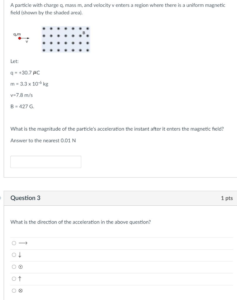 Solved A particle with charge q, mass m, and velocity v | Chegg.com