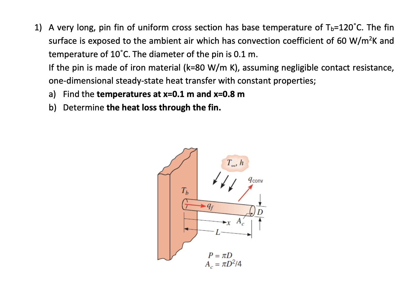 Solved 1) A very long, pin fin of uniform cross section has | Chegg.com