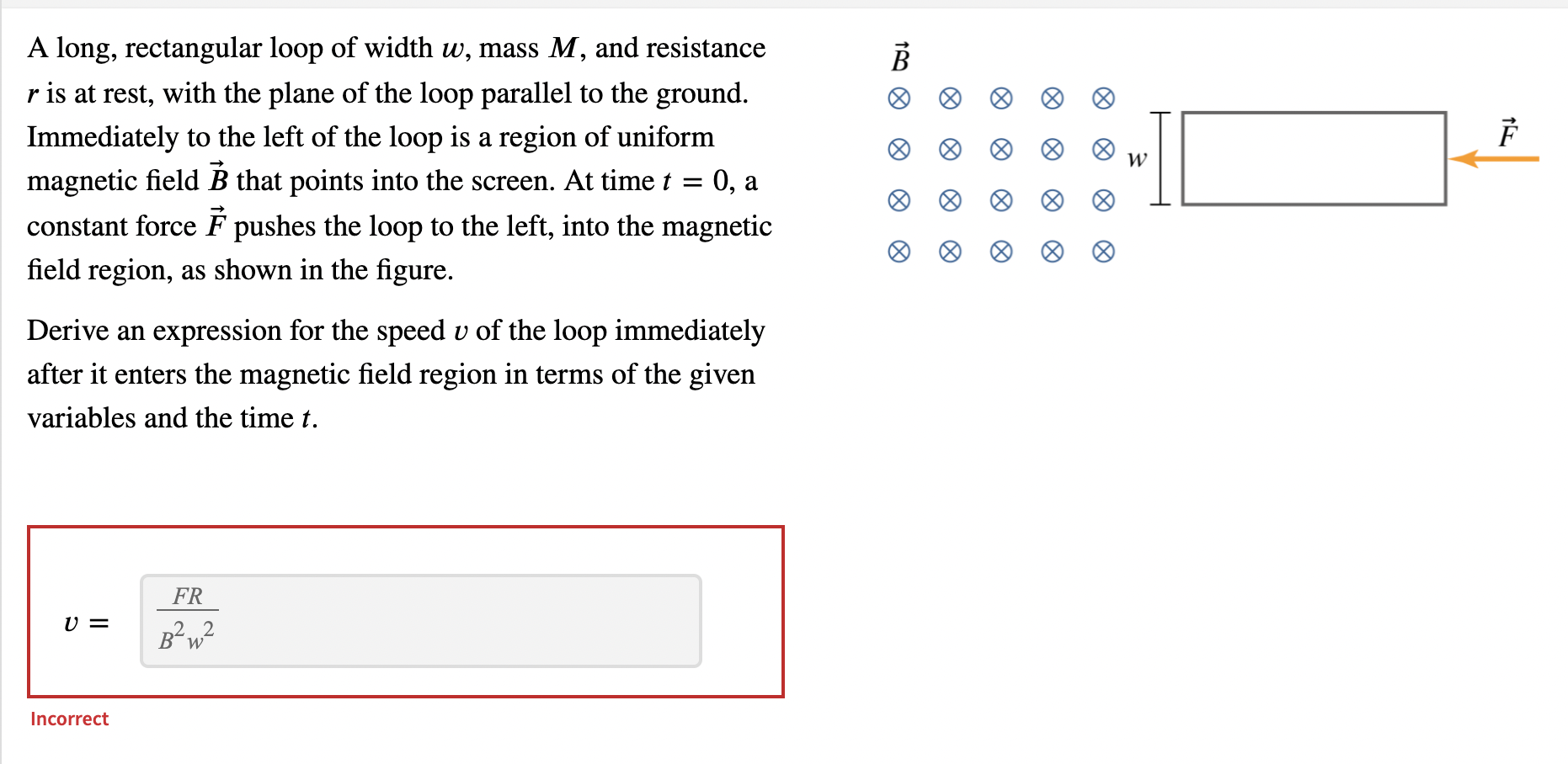Solved В to ♡ ♡ A long, rectangular loop of width w, mass M, | Chegg.com
