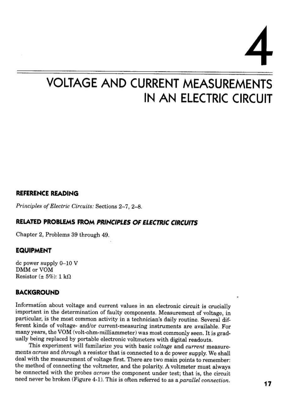 Solved VOLTAGE AND CURRENT MEASUREMENTS IN AN ELECTRIC | Chegg.com