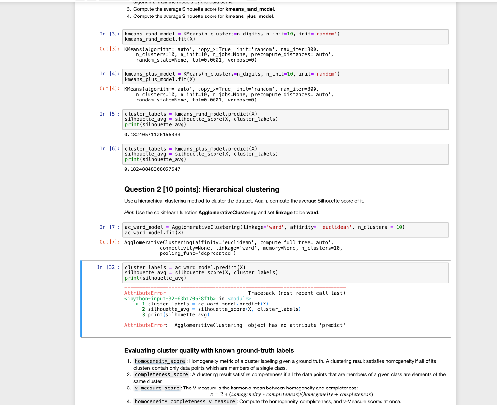 3. Compute the average Sihouette score for | Chegg.com