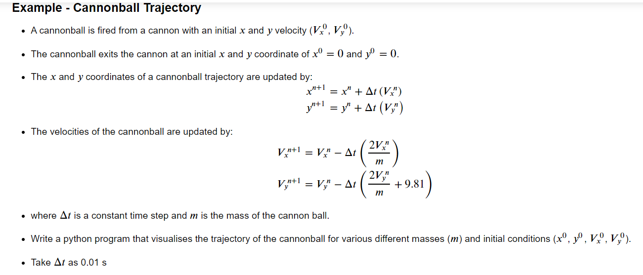 Solved Example - Cannonball Trajectory • A cannonball is | Chegg.com