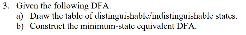 Solved 3. Given the following DFA. a) Draw the table of | Chegg.com