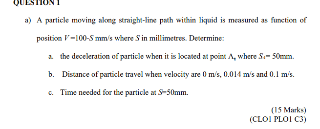 Solved QUESTION a) A particle moving along straight-line | Chegg.com