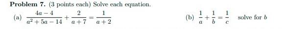 Solved Problem 7. (3 points each) Solve each equation. 4a - | Chegg.com