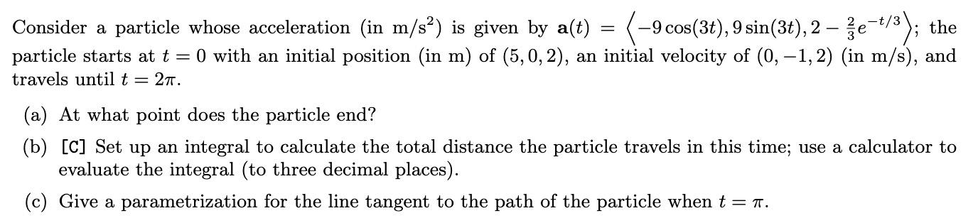 Solved = -t e Consider a particle whose acceleration (in | Chegg.com