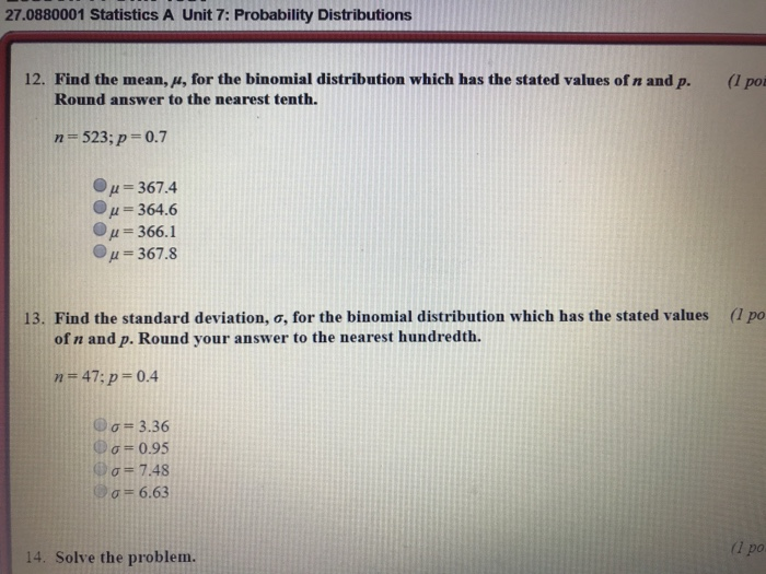 Solved 1-20 need some help this is not complex statistics | Chegg.com