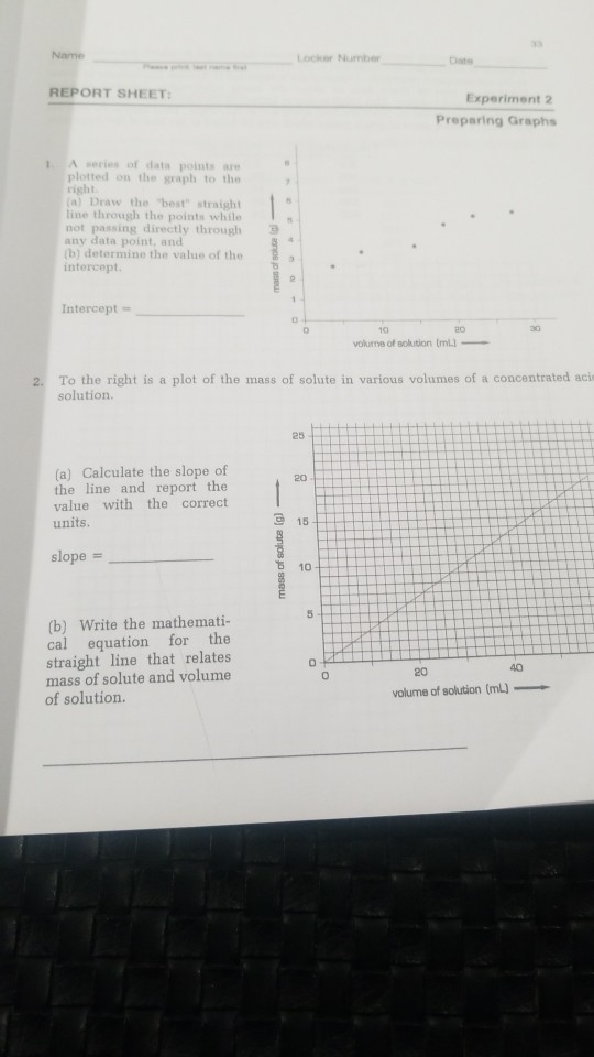 Solved Locker Number REPORT SHEET Experiment 2 Preparing | Chegg.com