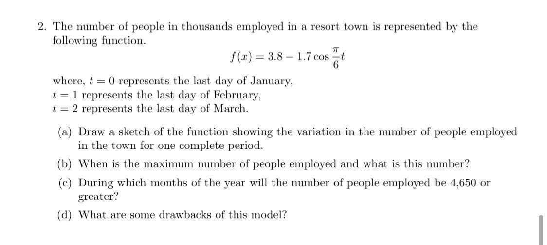 Solved 2. The number of people in thousands employed in a | Chegg.com