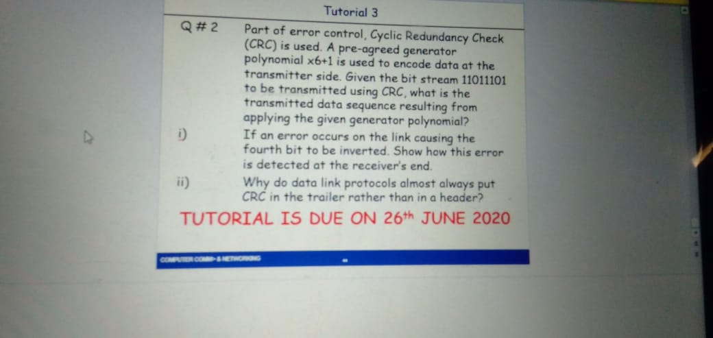 Solved Tutorial 3 Q #2 Part of error control, Cyclic | Chegg.com