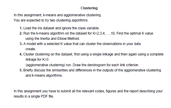 Solved Clustering In this assignment, k-means and | Chegg.com