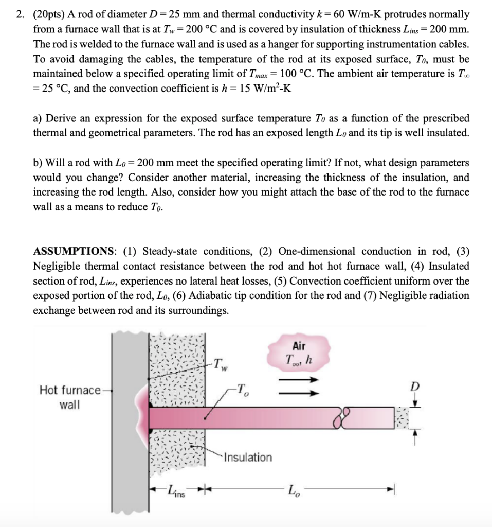 Solved 2. (20pts) A rod of diameter D- 25 mm and thermal | Chegg.com