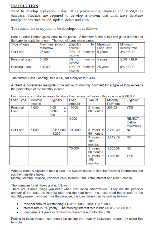 Solved INSTRUCTION Need to develop application using C \# as | Chegg.com