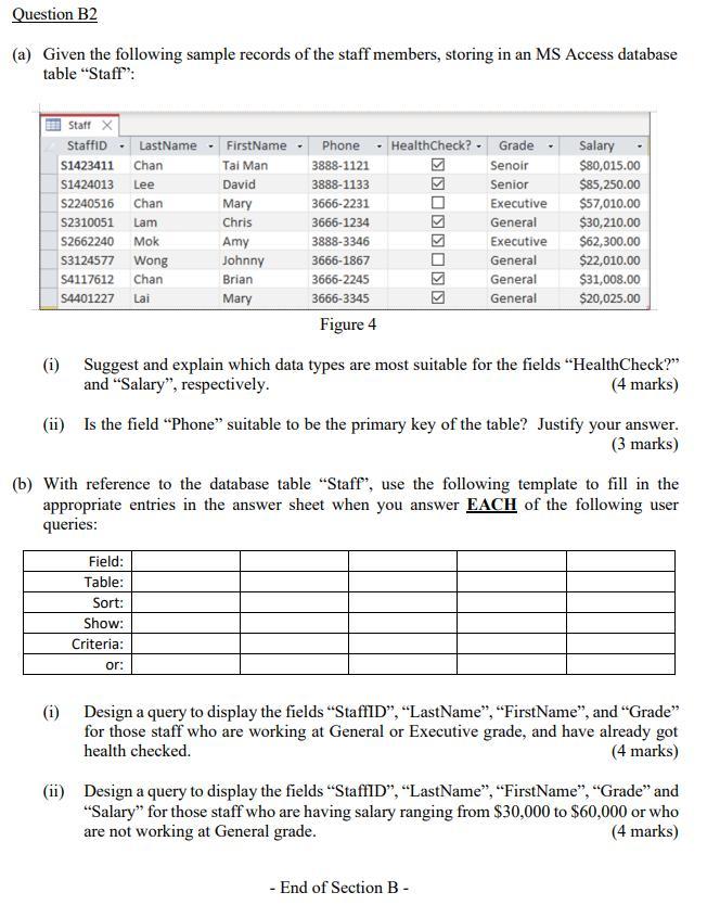 Question B2 (a) Given the following sample records of | Chegg.com