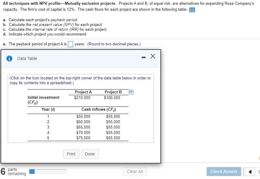 Solved All techniques with NPV profile-Mutually exclusive | Chegg.com
