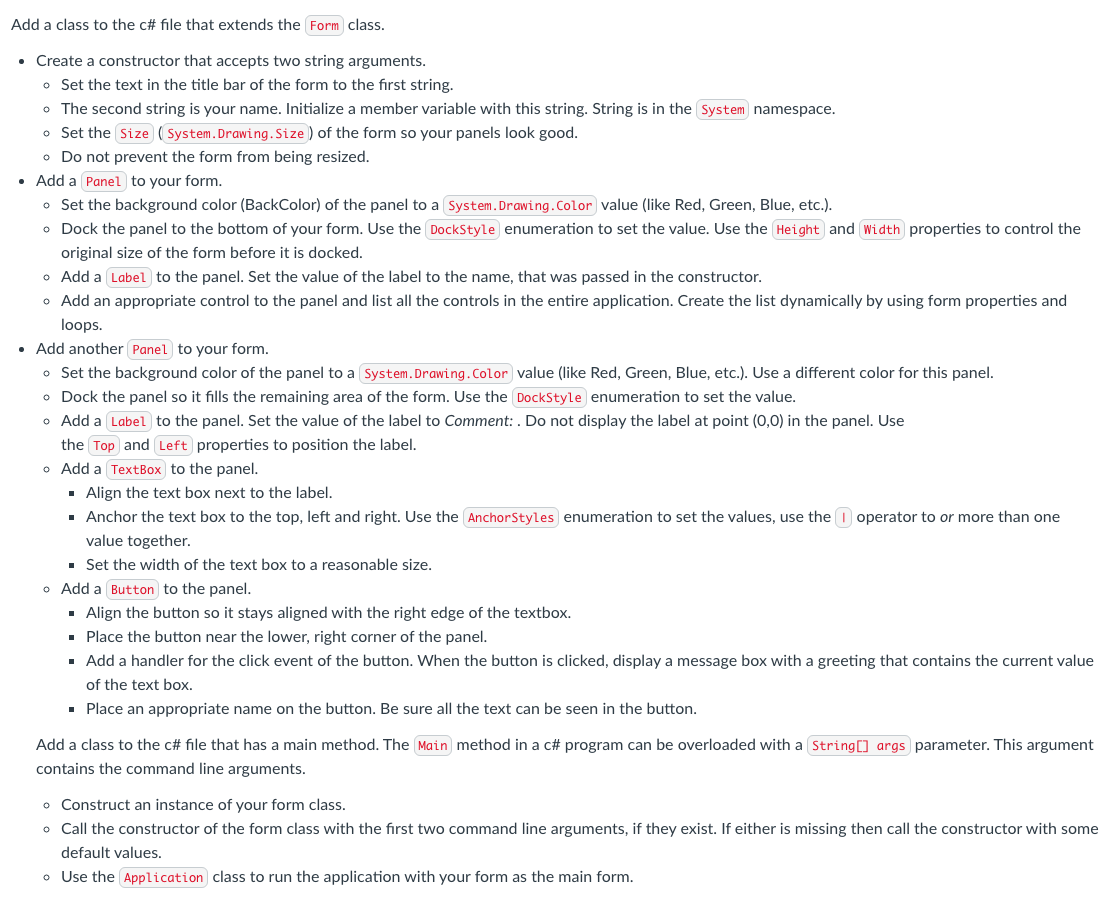 Solved Add a class to the c# file that extends the Form | Chegg.com