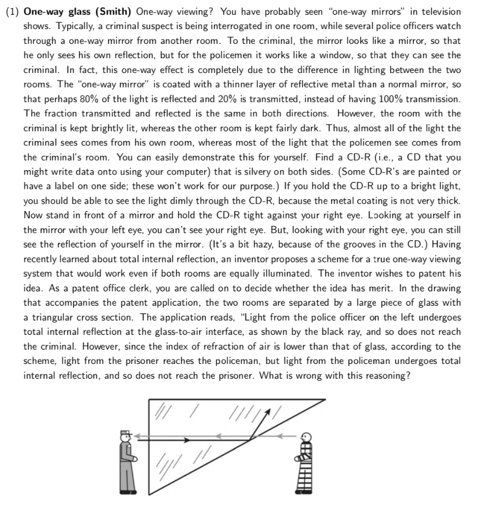Solved (1) One-way glass (Smith) One-way viewing? You have | Chegg.com