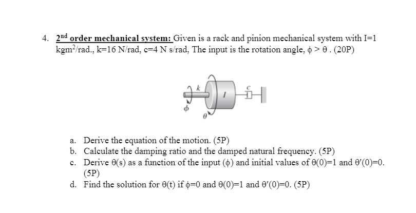 Solved 4. 2nd order mechanical system: Given is a rack and | Chegg.com