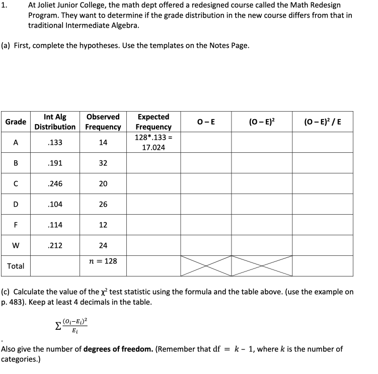 Solved 1. At Joliet Junior College, the math dept offered a | Chegg.com