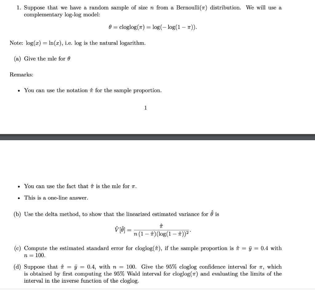 Solved 1. Suppose that we have a random sample of size n | Chegg.com
