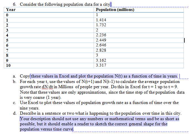 Solved 6. Year Consider the following population data for a | Chegg.com