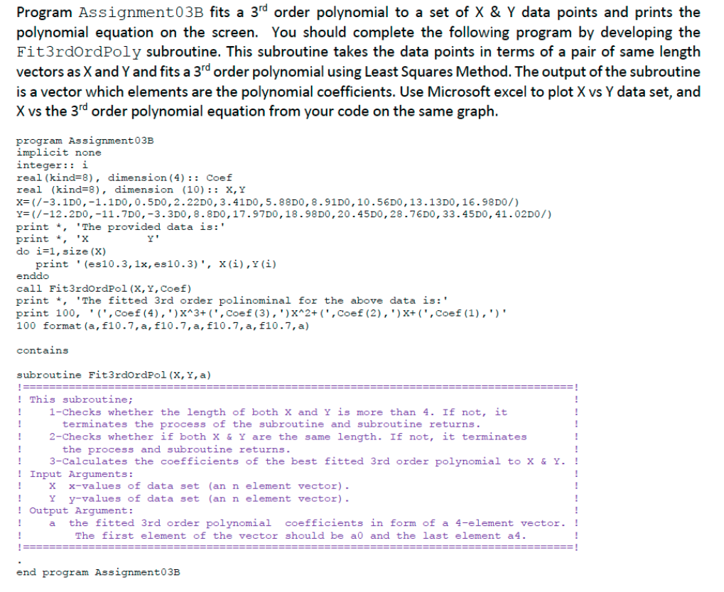 Solved Program Assignment03B fits a 3rd order polynomial to | Chegg.com