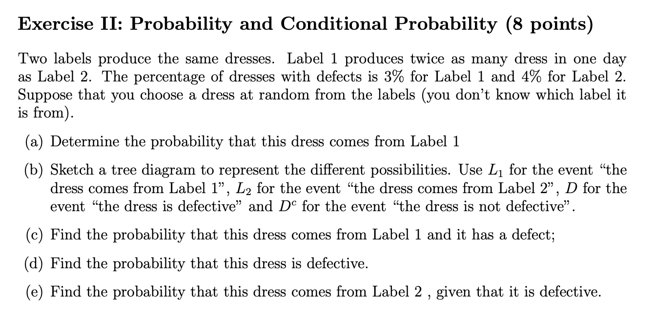 Solved Exercise II: Probability and Conditional Probability | Chegg.com