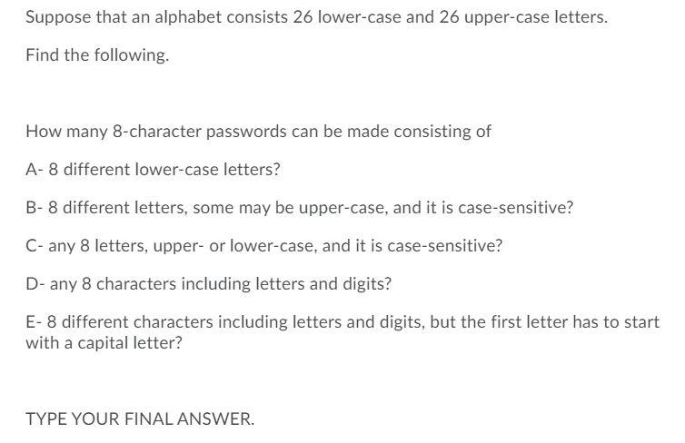 Solved Suppose that an alphabet consists 26 lower-case and | Chegg.com