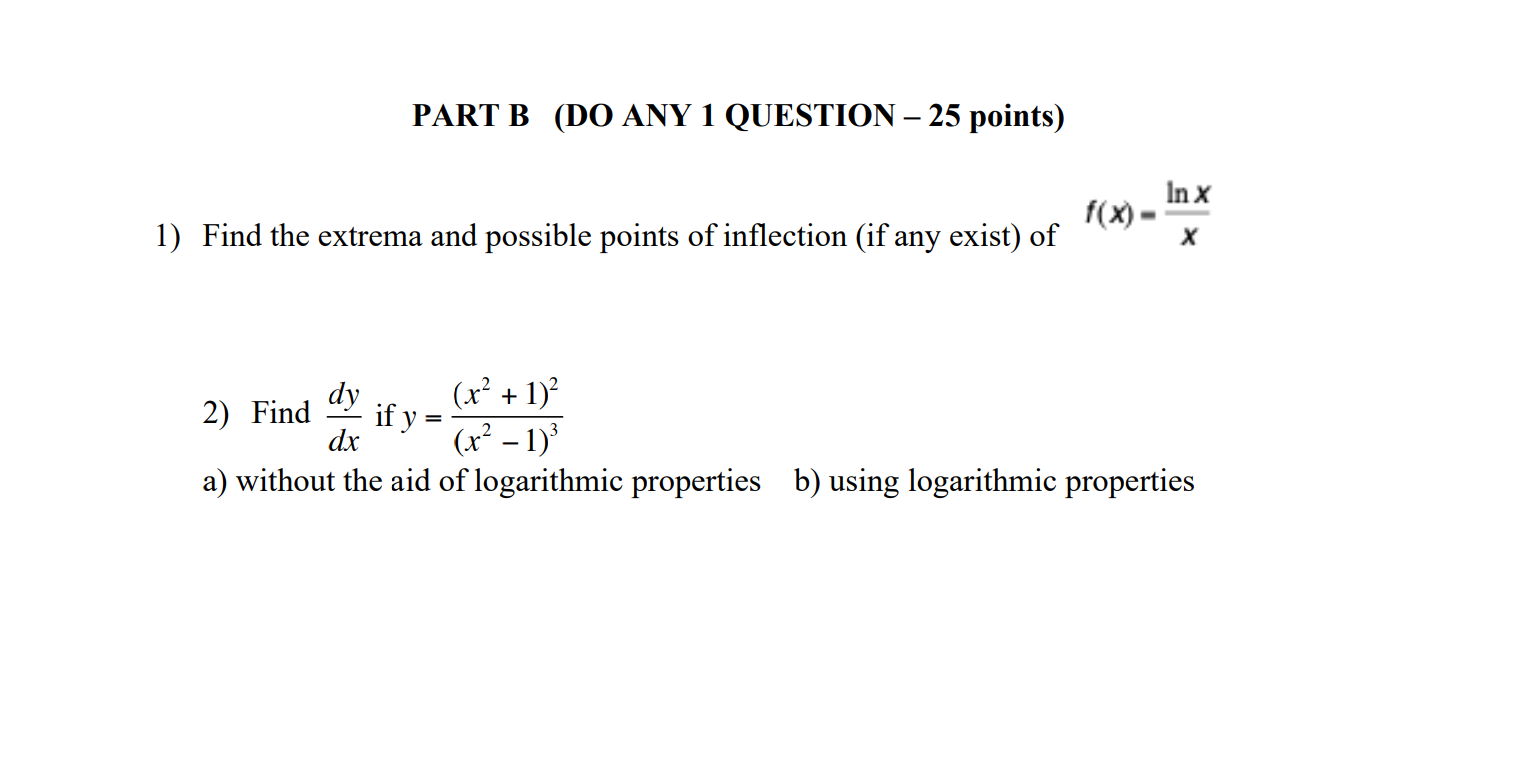 Solved 1) Find the extrema and possible points of inflection | Chegg.com
