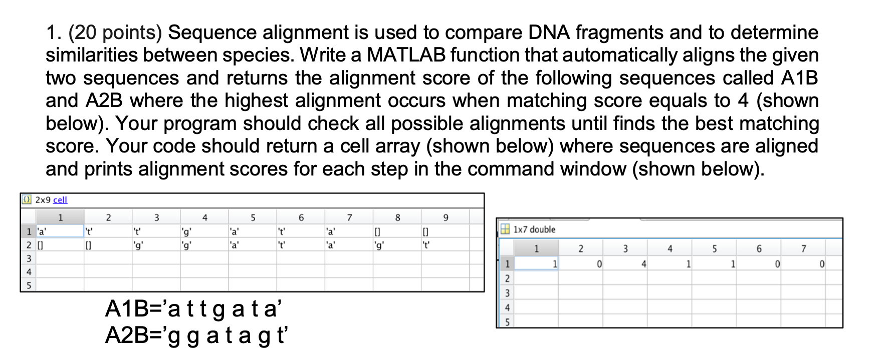 Solved 1. (20 points) Sequence alignment is used to compare | Chegg.com