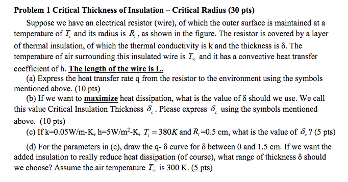 Solved Problem 1 Critical Thickness of Insulation - Critical | Chegg.com