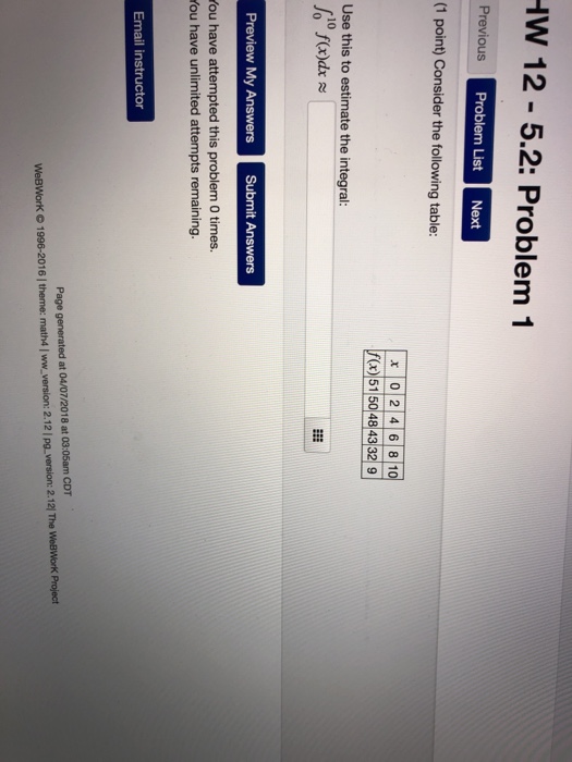 Solved HW 12-5.2: Problem 1 2-5.2 Problem List Next 51 50 48 | Chegg.com