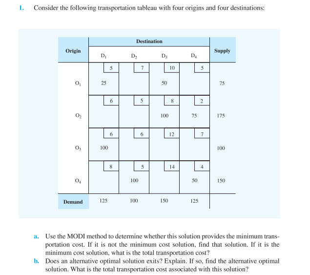 1. ﻿Consider the following transportation tableau | Chegg.com
