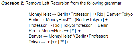 Solved Question 2: Remove Left Recursion from the following | Chegg.com