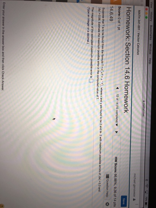 Solved MATH 241-001: Vector Calculus Homework: Section 14.6 | Chegg.com