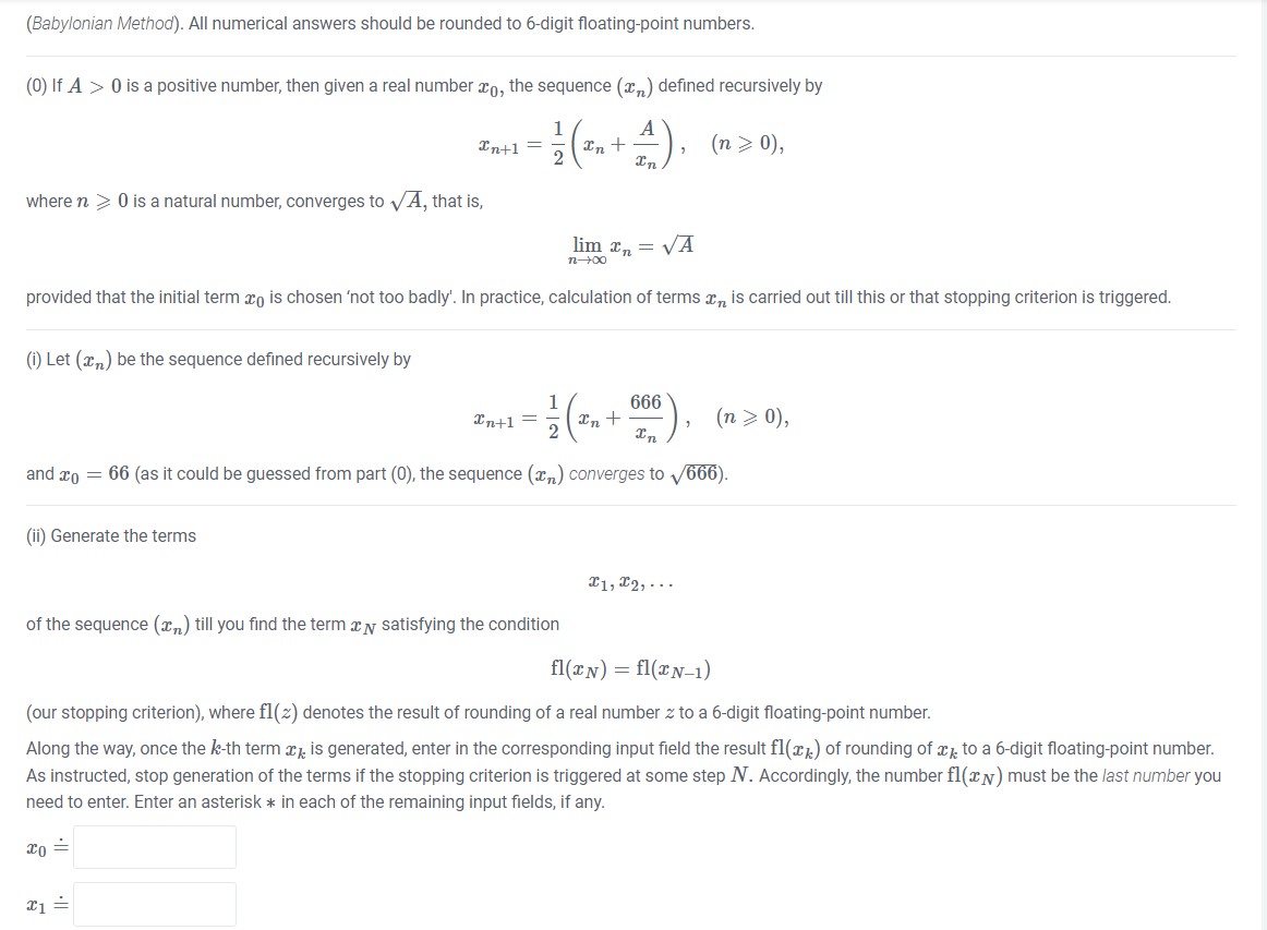 Solved (Babylonian Method). All numerical answers should be | Chegg.com