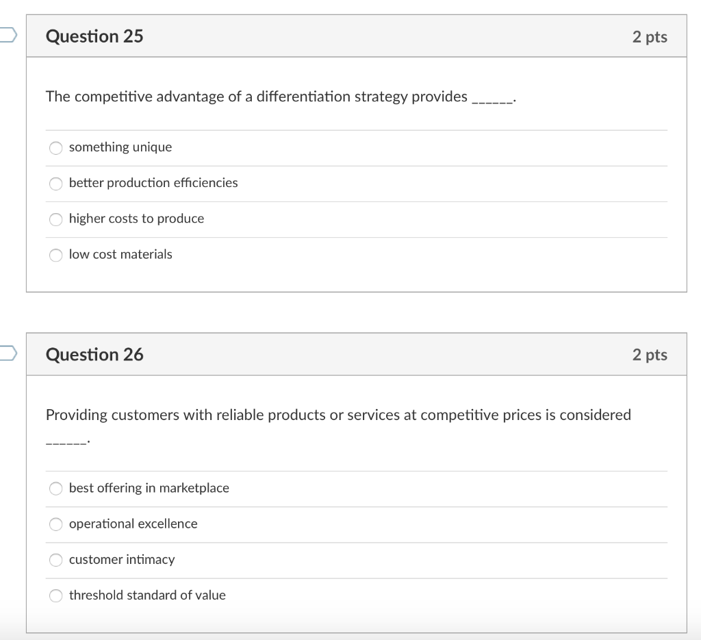 Solved Question 25 2 pts The competitive advantage of a | Chegg.com