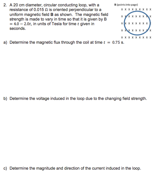 Solved 2. A 20 cm diameter, circular conducting loop, with a | Chegg.com